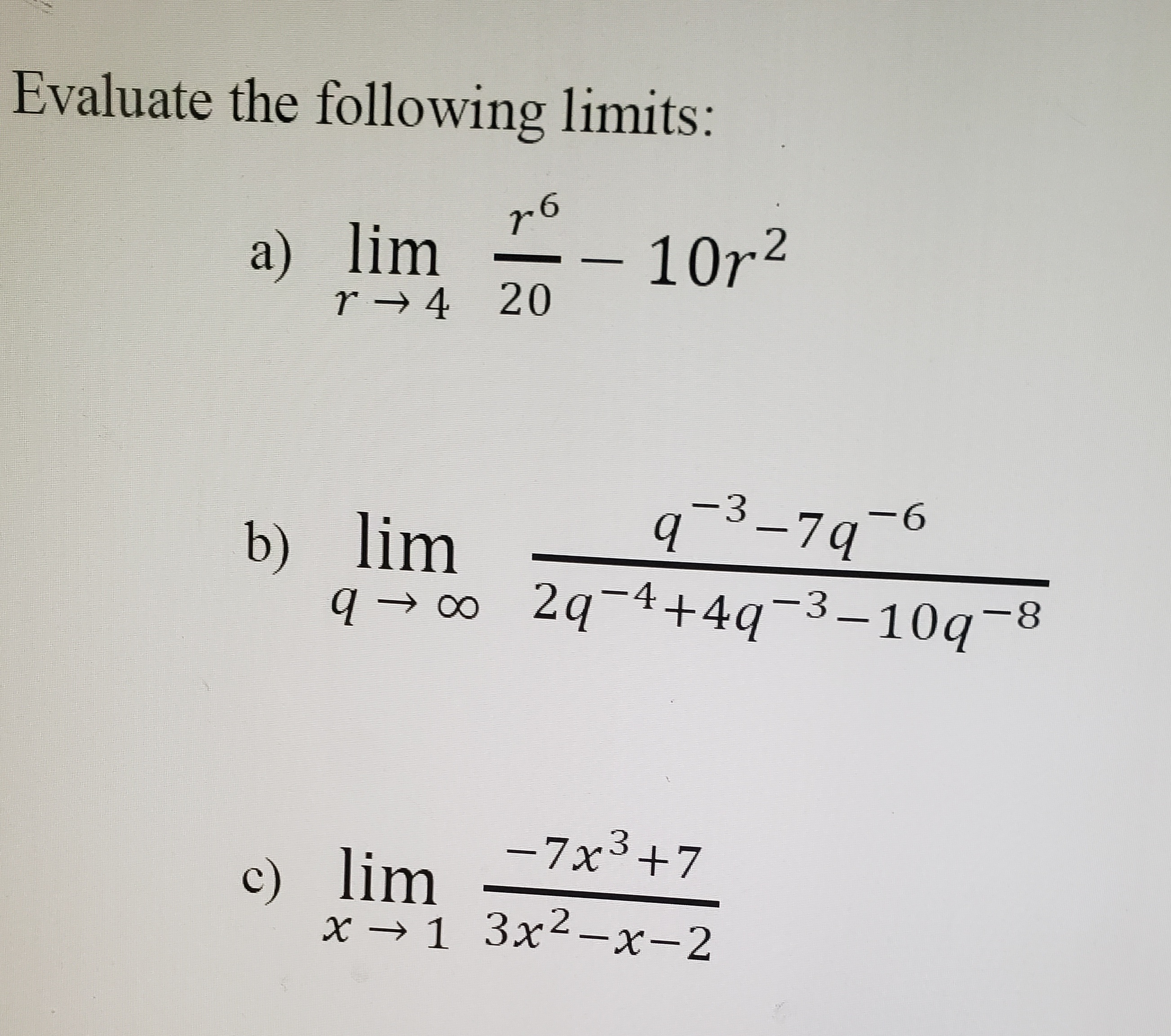 Solved Evaluate the following | Chegg.com