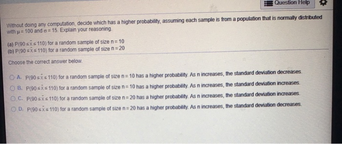 Solved Question Help Without doing any computation, decide | Chegg.com