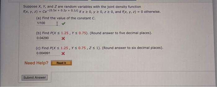 Solved Suppose X,Y, and Z are random variables with the | Chegg.com