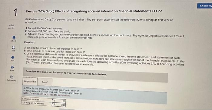 Solved Exercise 7-2A (Algo) Effects of recognizing accrued | Chegg.com