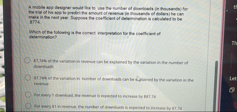 Solved A mobile app designer would like to use the number of | Chegg.com