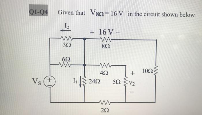 Solved Q1-04 Given that V812 = 16 V in the circuit shown | Chegg.com