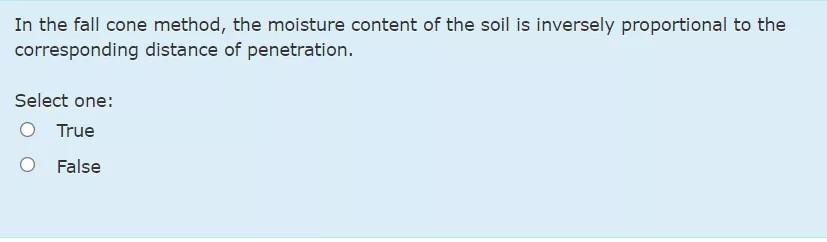 Solved In the fall cone method, the moisture content of the | Chegg.com