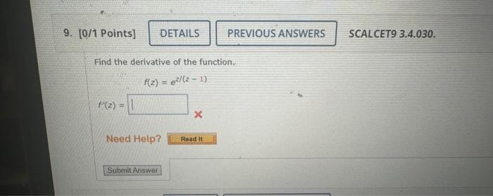 Solved Find the derivative of the function. f(z)=ez/(z−1) | Chegg.com