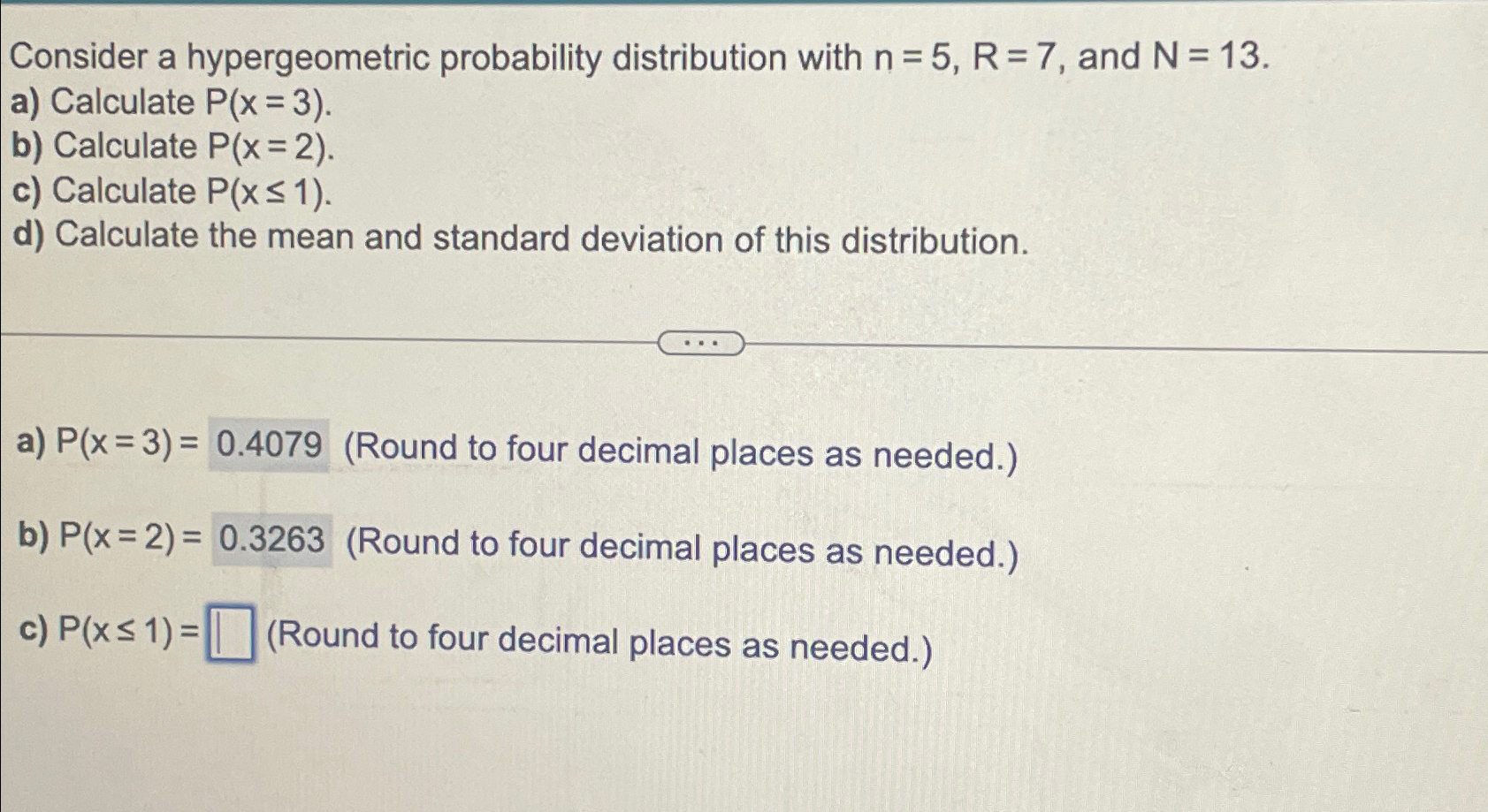 Solved Consider a hypergeometric probability distribution | Chegg.com