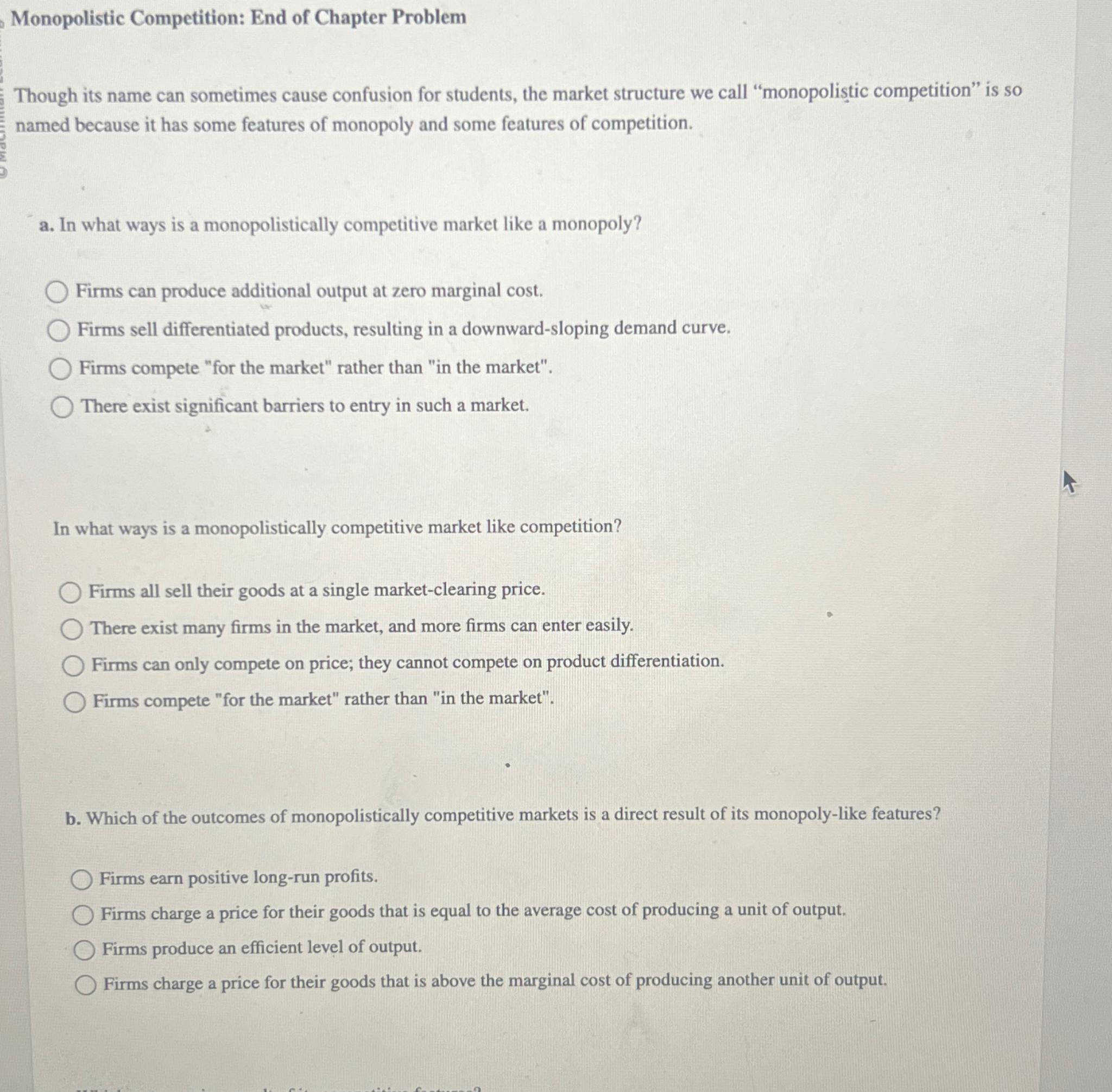 Solved Monopolistic Competition: End of Chapter | Chegg.com