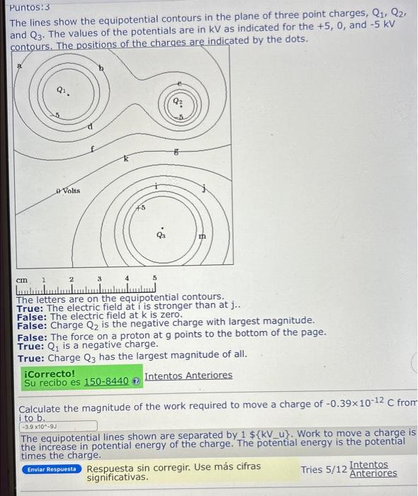 Solved Puntos:3 The lines show the equipotential contours in | Chegg.com