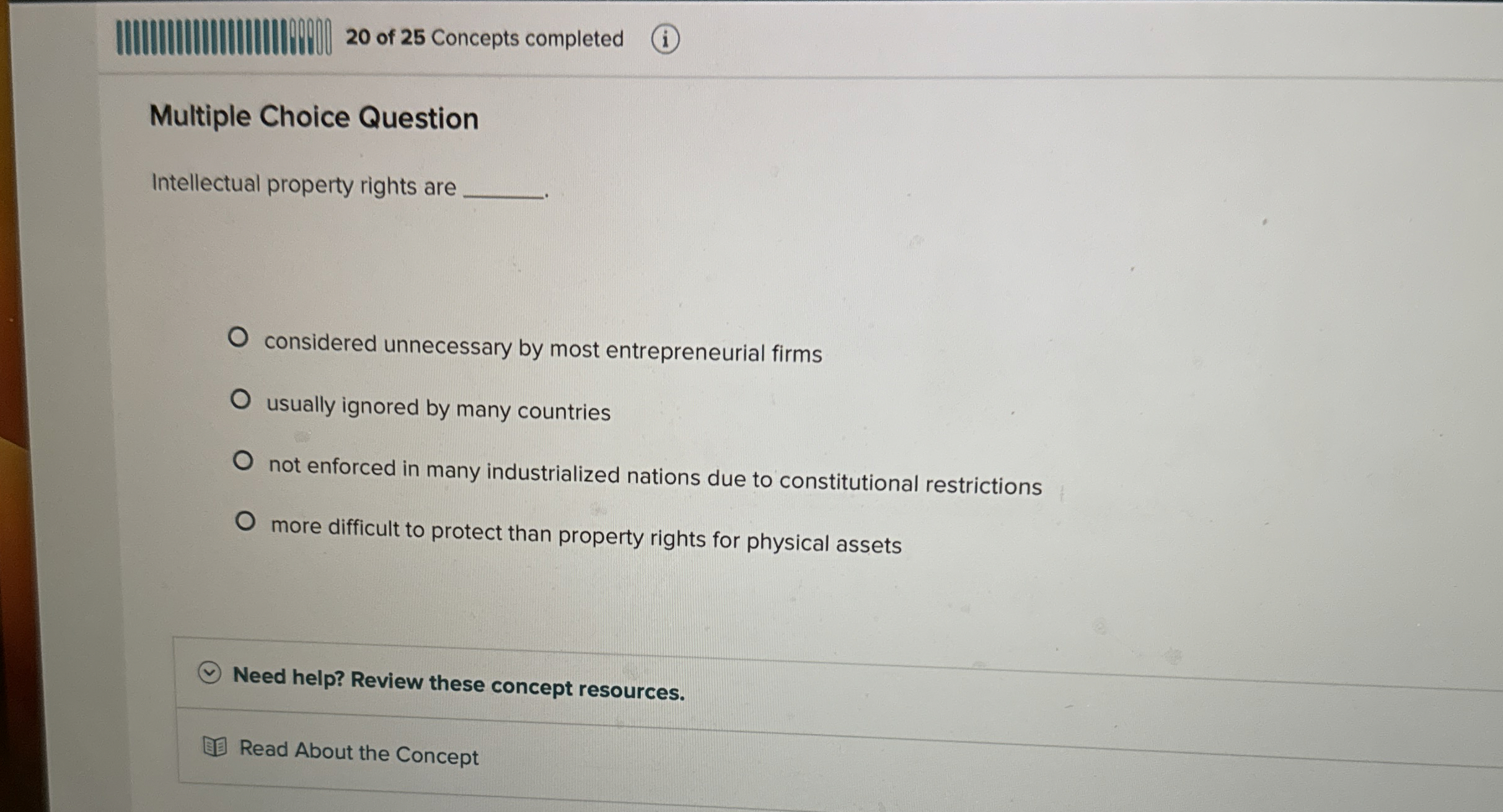 Solved 20 ﻿of 25 ﻿Concepts completedMultiple Choice | Chegg.com