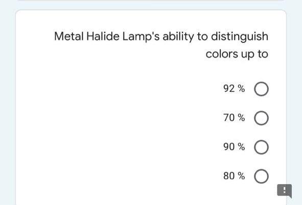 Solved Metal Halide Lamp's ability to distinguish colors up | Chegg.com