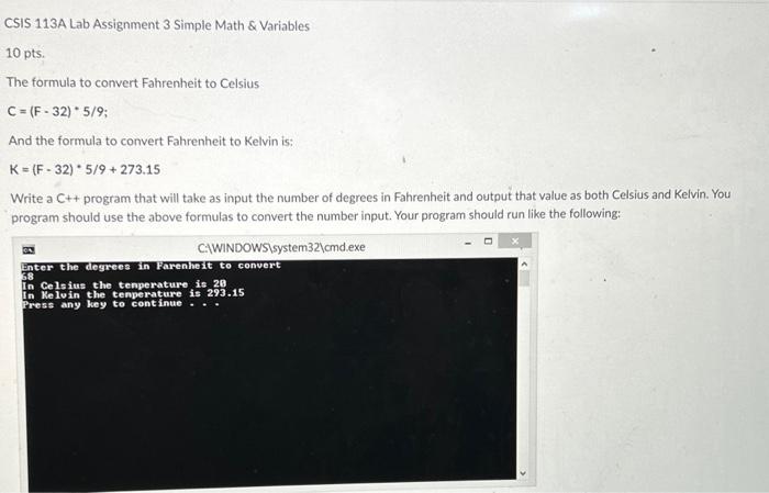 Solved Csis 113 A Lab Assignment 3 Simple Math And Variables 9298