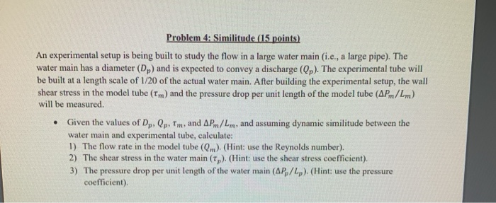 Solved Problem 4: Similitude (15 points) An experimental | Chegg.com