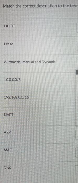 Solved Match the correct description to the tern DHCP Lease | Chegg.com