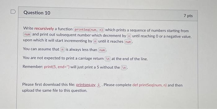 Solved Write recursively a function which prints a sequence | Chegg.com