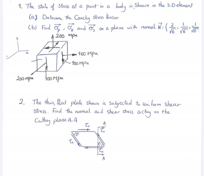 Solved 1. The state of stress at a point in a body is shown | Chegg.com
