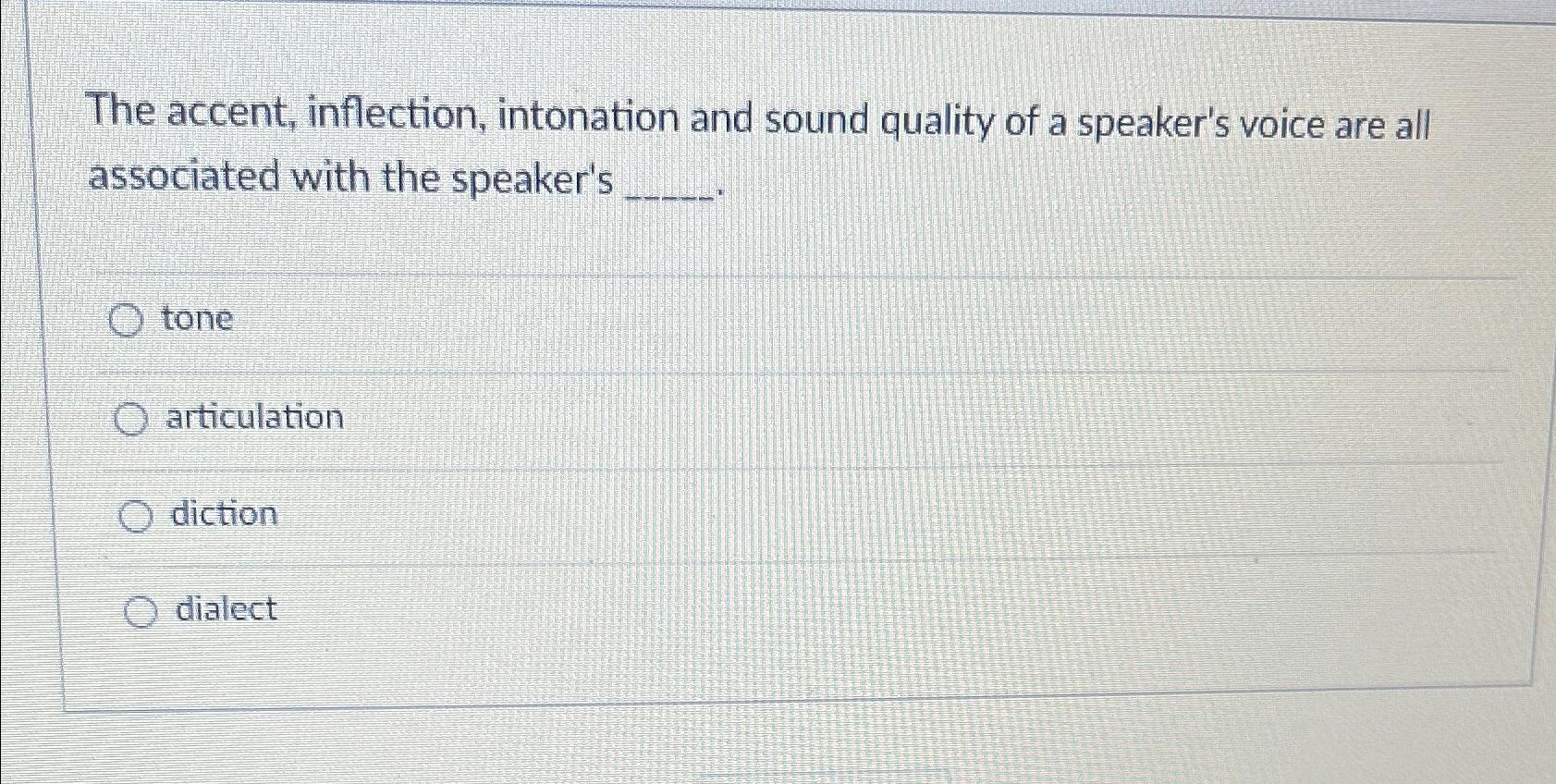 Solved The accent, inflection, intonation and sound quality | Chegg.com