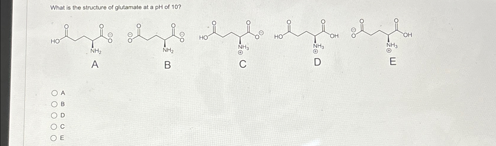 Solved What is the structure of glutamate at a pH of | Chegg.com