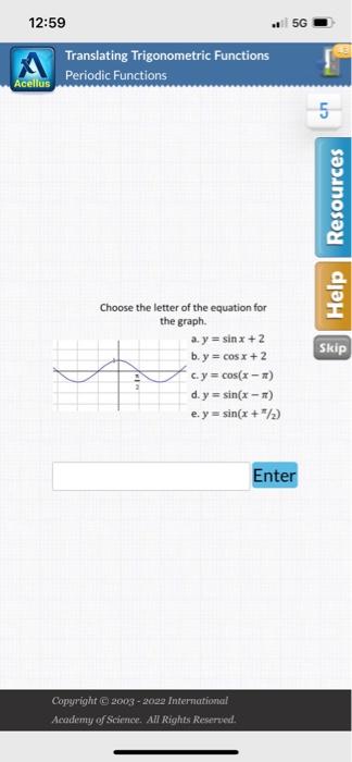 Solved 12:59 Acellus Translating Trigonometric Functions | Chegg.com
