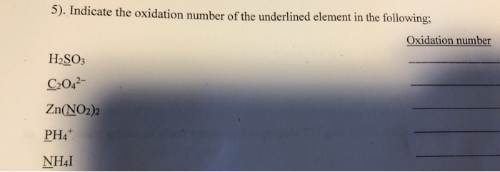 Solved 5). Indicate the oxidation number of the underlined | Chegg.com