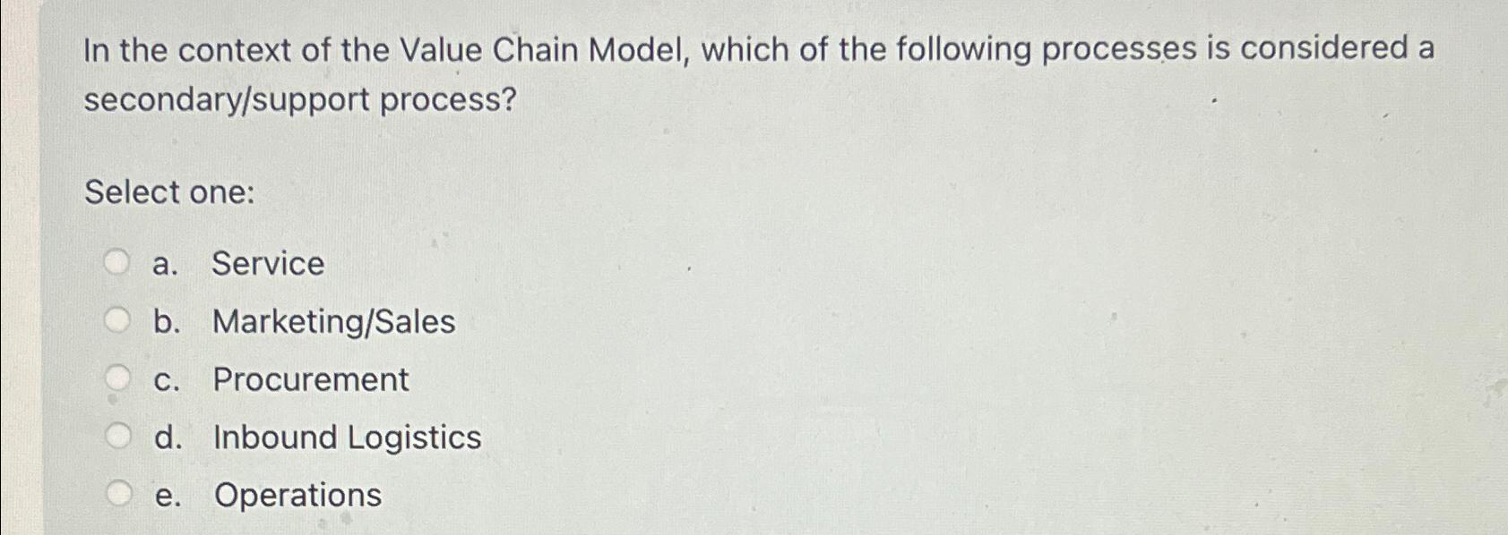 Solved In the context of the Value Chain Model, which of the | Chegg.com