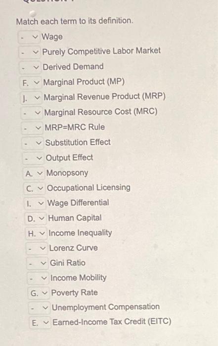 Solved Match each term to its definition. Wage Purely | Chegg.com