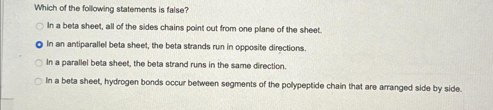 Solved Which of the following statements is false?In a beta | Chegg.com