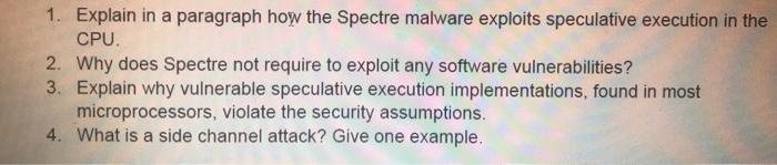 Solved 1. Explain in a paragraph how the Spectre malware | Chegg.com