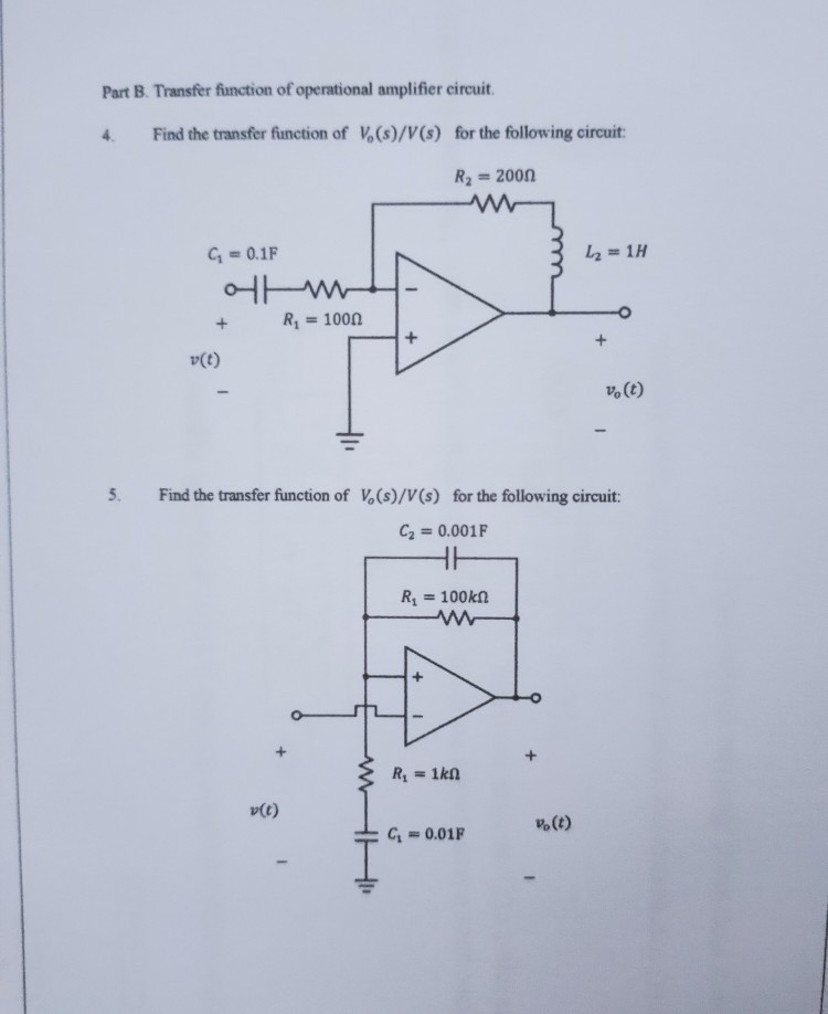 Solved Part B. Transfer function of operational amplifier | Chegg.com