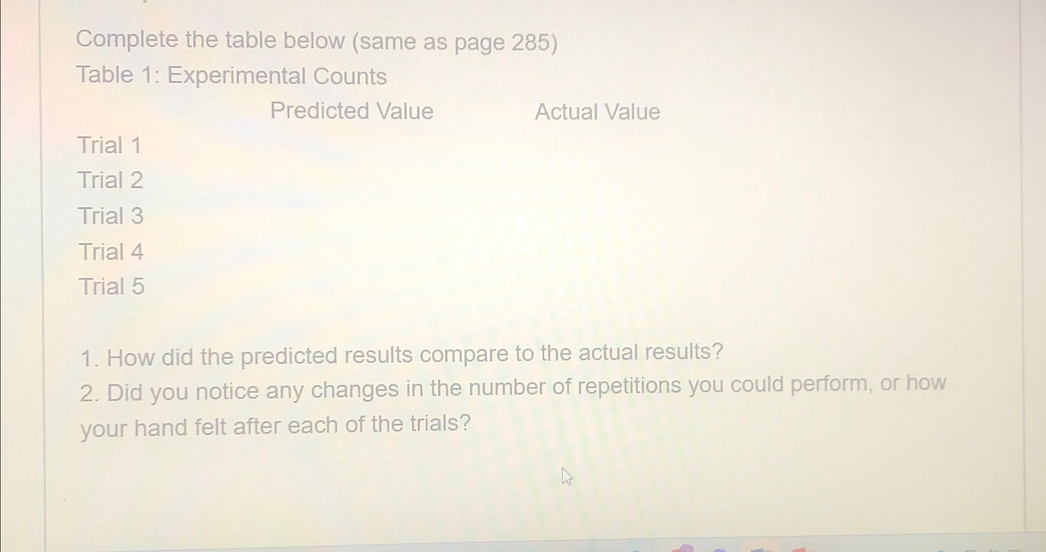 Complete the table below (same as page 285)Table 1: | Chegg.com