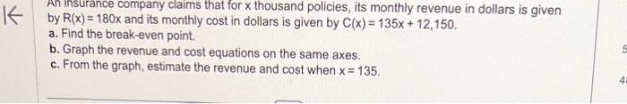 Solved An insurance company claims that for x thousand | Chegg.com