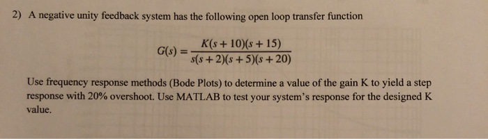 Solved 2) A negative unity feedback system has the following | Chegg.com