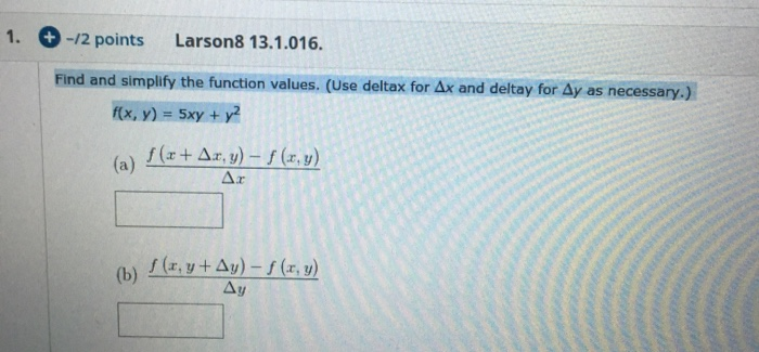 Solved -/2 points 1. Larson8 13.1.016. Find and simplify the | Chegg.com Solved -/2 points 1. Larson8 13.1.016. Find and simplify the | Chegg.com