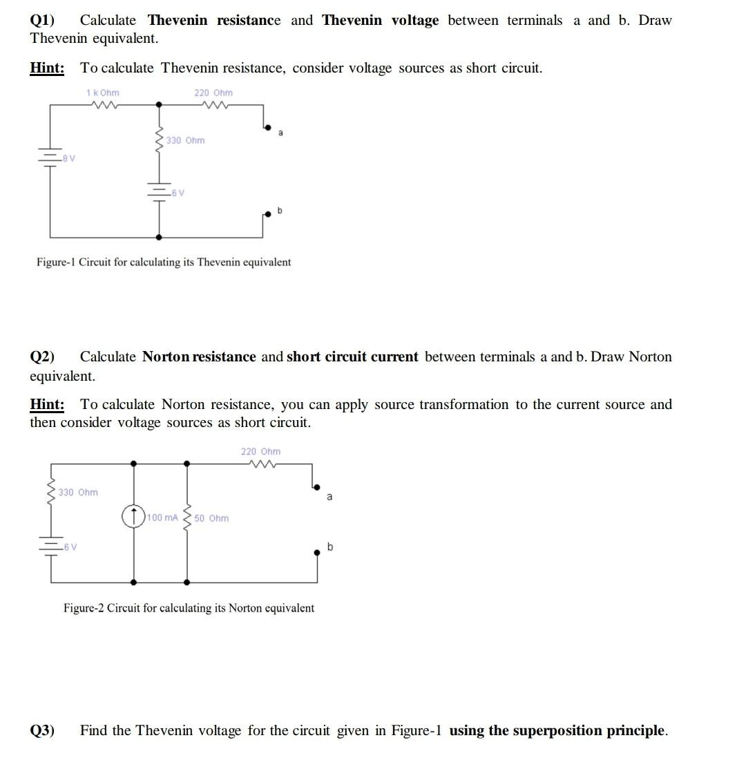 Solved Q1) Calculate Thevenin resistance and Thevenin | Chegg.com