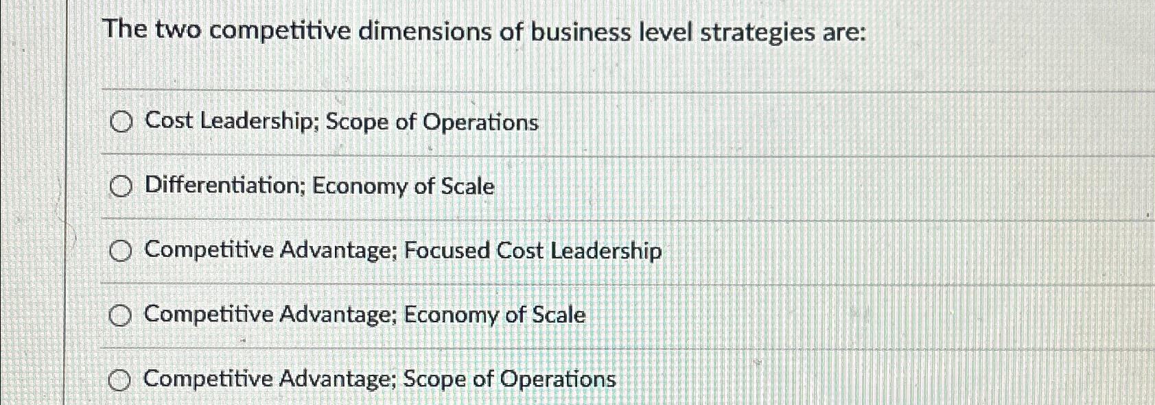 Solved The two competitive dimensions of business level | Chegg.com