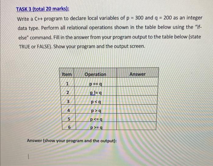 Solved TASK 3 (total 20 marks): Write a Ct+ program to | Chegg.com