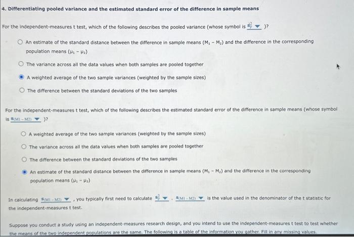 Solved 4. Differentiating pooled variance and the estimated | Chegg.com