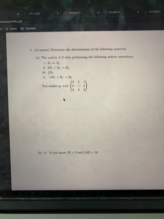 Solved Translate Homework 5 Introductory Linear Algebra Due: | Chegg.com