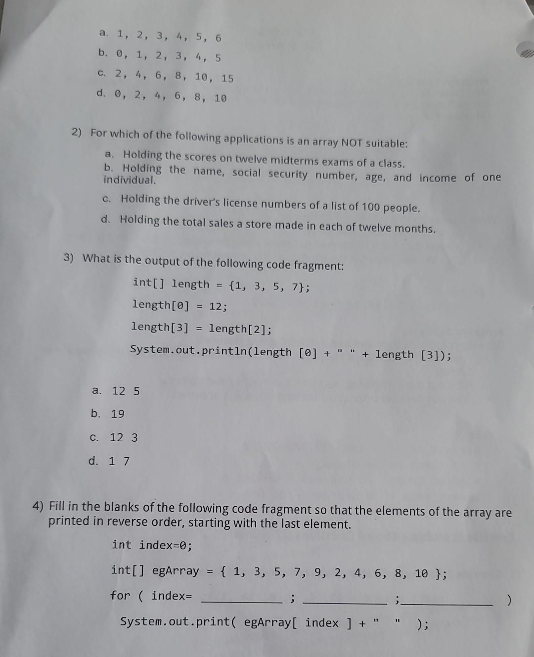 Solved Given the following declaration what are the indices | Chegg.com