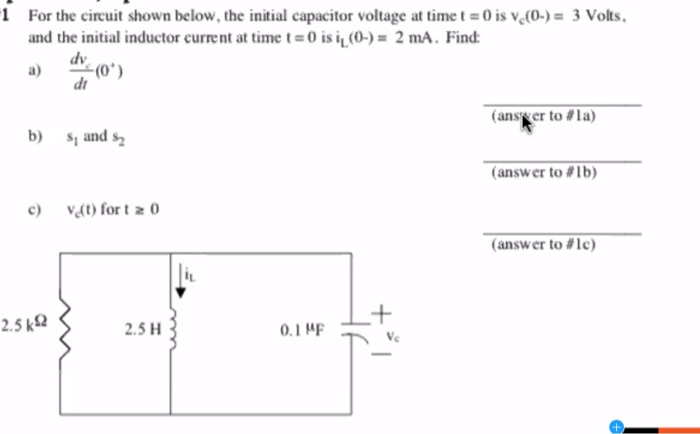 Solved For the circuit shown below, the initial capacitor | Chegg.com
