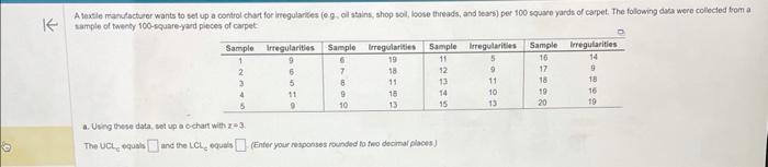 Solved a. Using these data, set up a ochart with z=3. The | Chegg.com