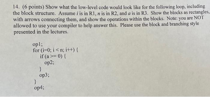 Solved 14. (6 points) Show what the low-level code would | Chegg.com