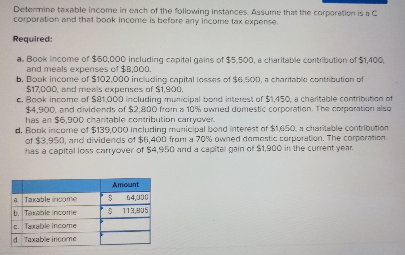 Solved Determine taxable income in each of the following | Chegg.com