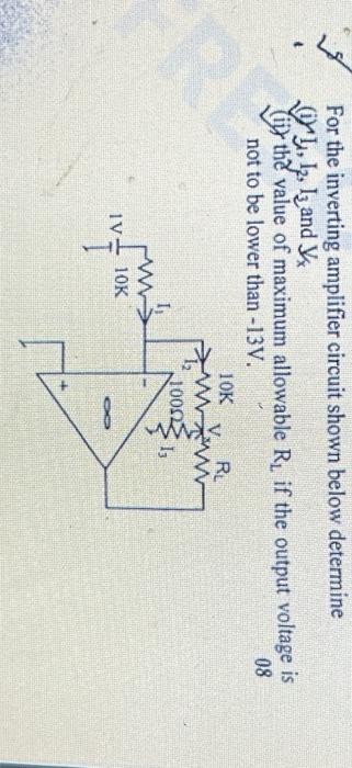 Solved For the inverting amplifier circuit shown below | Chegg.com