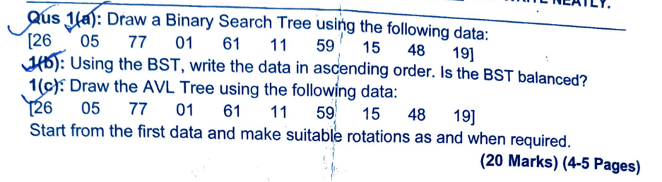 Solved Qus 1(a): Draw a Binary Search Tree using the | Chegg.com