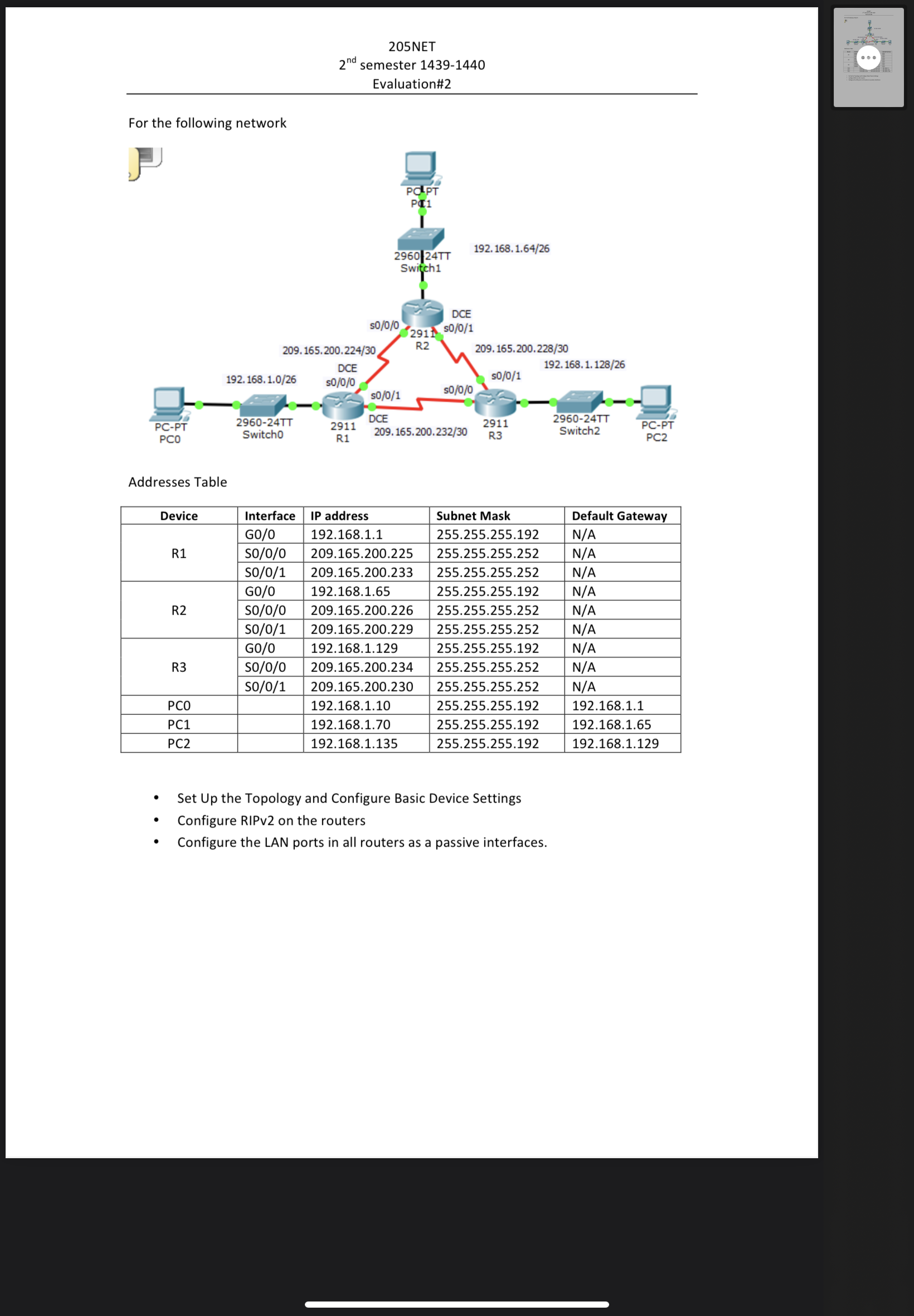 Solved 205NET2nd ﻿semester 1439-1440Evaluation#2For the | Chegg.com