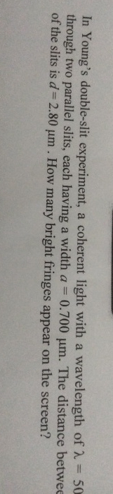 In Young's double-slit experiment, a coherent light | Chegg.com