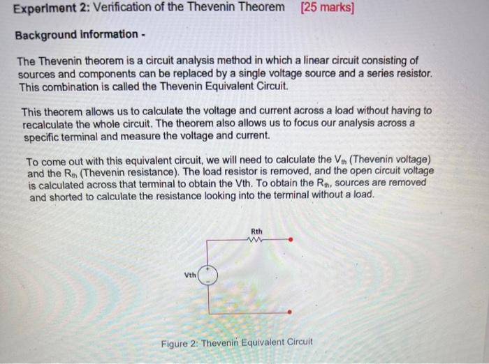 Solved Experiment 2: Verification of the Thevenin Theorem | Chegg.com