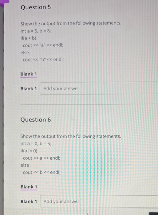 Solved Show the output from the following statements. int | Chegg.com