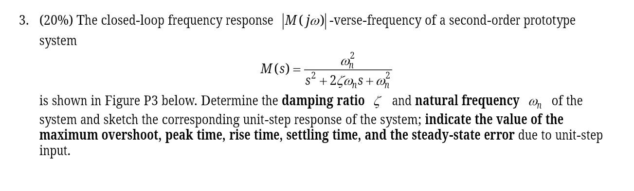 Solved 3. (20\%) The closed-loop frequency response | Chegg.com