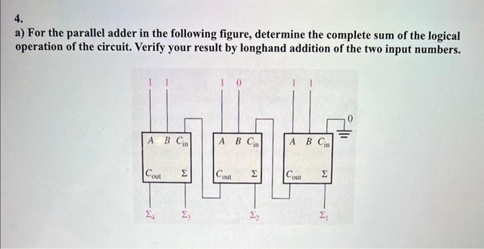 Solved 4. a) For the parallel adder in the following figure, | Chegg.com