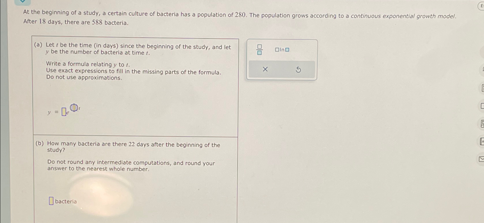 Solved At the beginning of a study, a certain culture of | Chegg.com